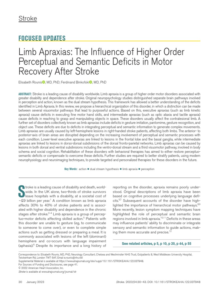 Limb Apraxias - The Influence of Higher Order Perceptual and Semantic Deficits in Motor Recovery ...