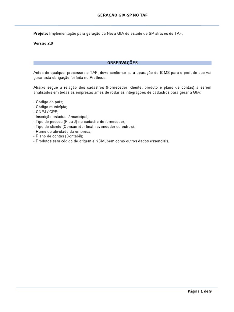 GIA-SP no TAF | PDF | Contabilidade