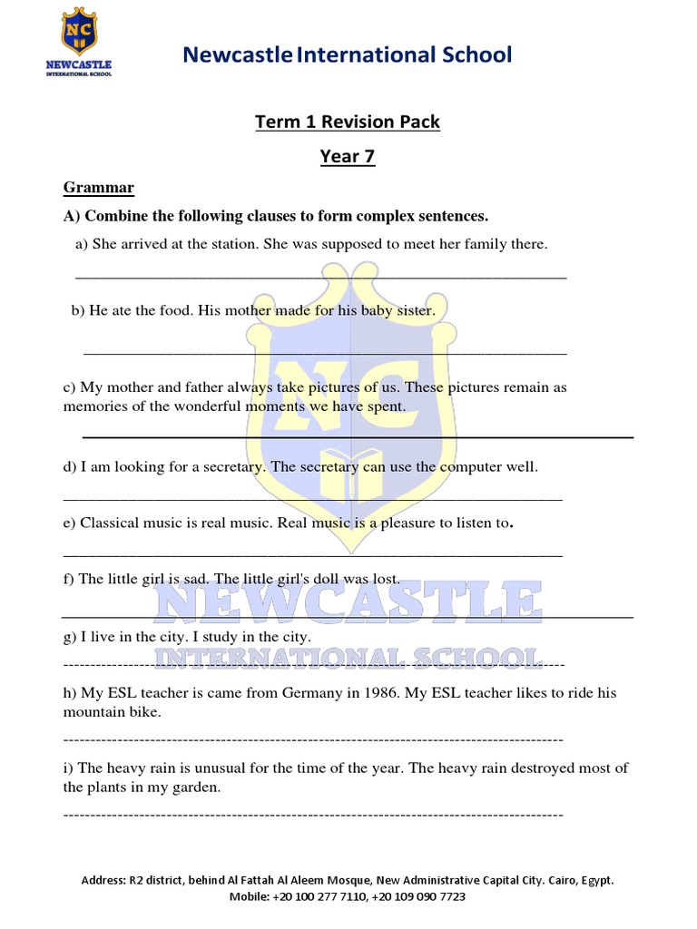Term 1 Revision Pack Y7 | PDF | Games & Activities | Home & Garden