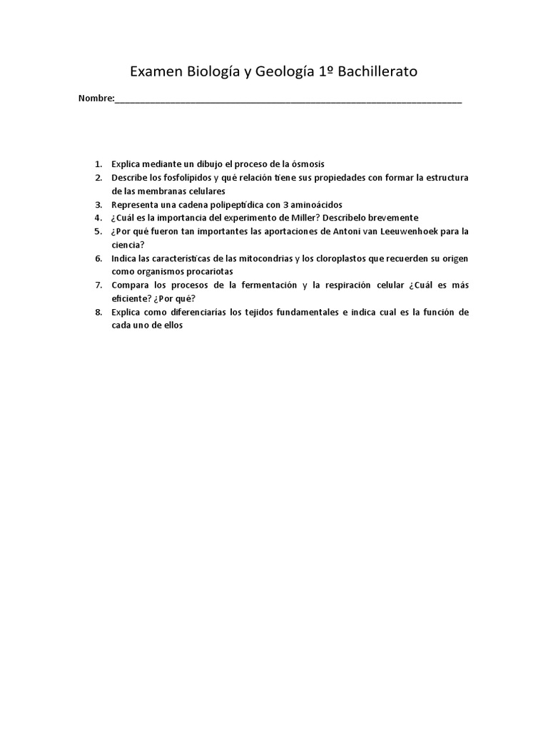 Examen1-1ºev. Biología y Geología 1º Bachillerato | PDF