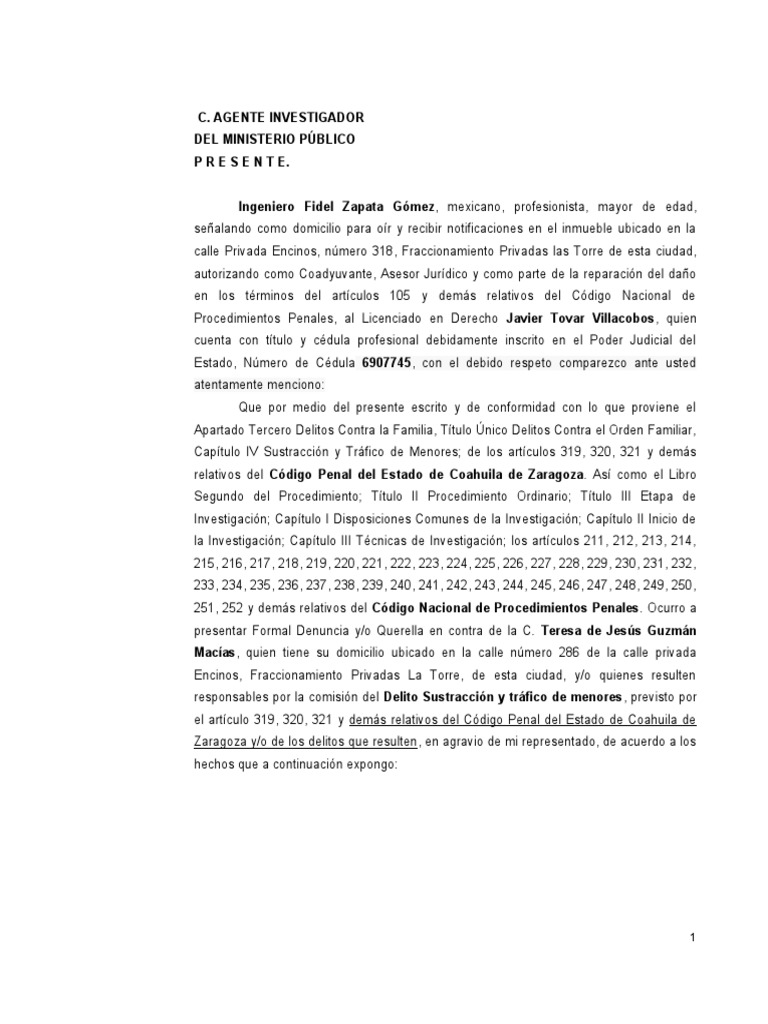 Querella Sustraccion de Menores | PDF | Queja | Sentencia (ley)