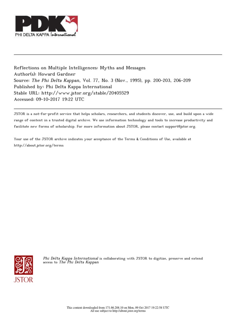 Gardner - Reflections On Multiple Intelligences | PDF | Theory | Mind