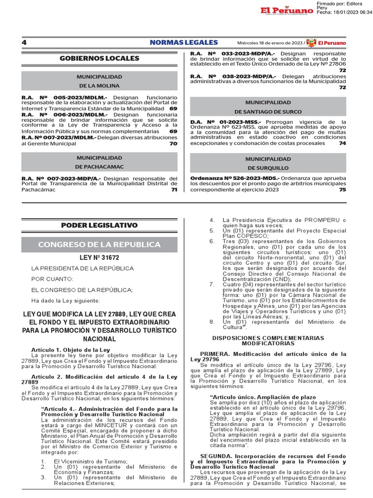 Normas Legales y Designaciones Municipales | PDF | Turismo | Comisión ...