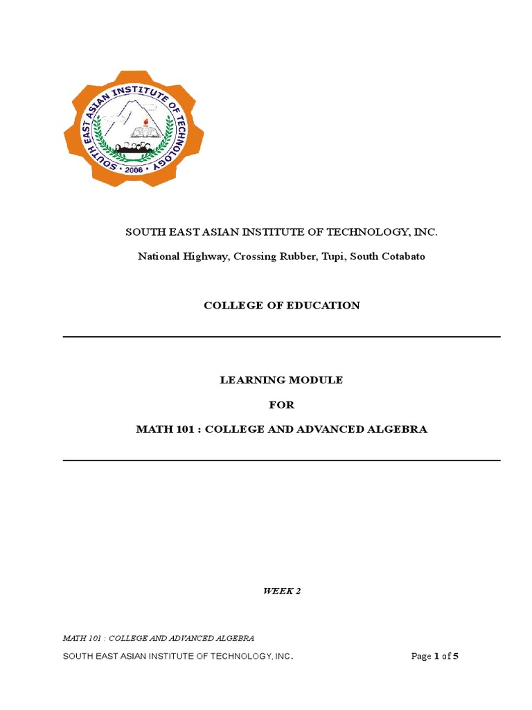 M101 Week 2 | PDF | Variable (Mathematics) | Numbers