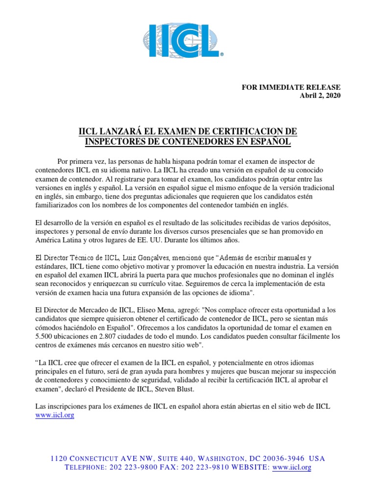 Exam IICL de Certificacion de Contenedores | PDF | Lengua española