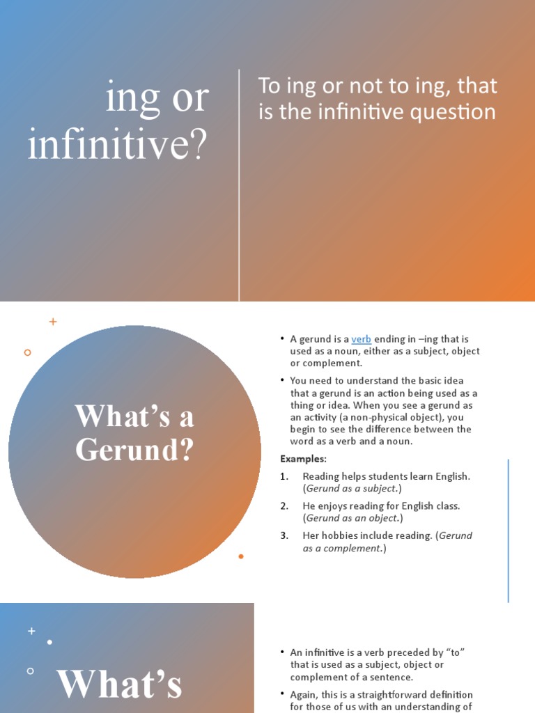 Ing or Infinitive | PDF | Subject (Grammar) | Verb