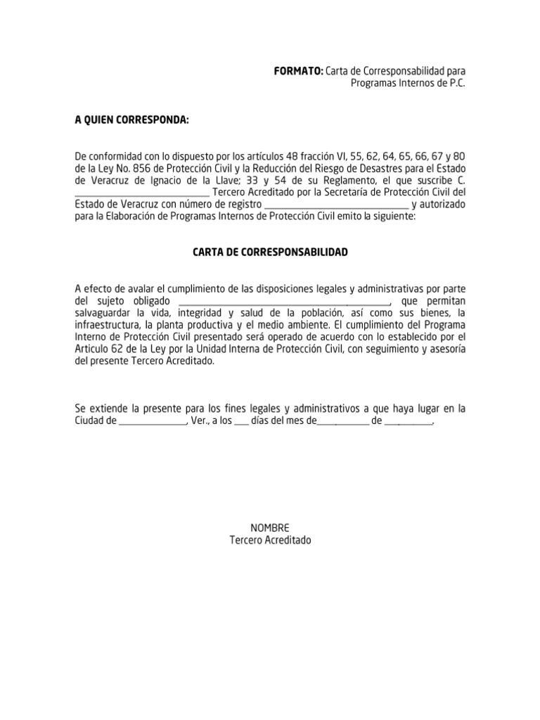 Formato Carta de Corresponsabilidad Programas Internos | PDF