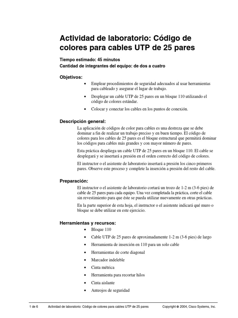 4.4.2 25pair UTP Cable Color Code | PDF | Color | Herramientas