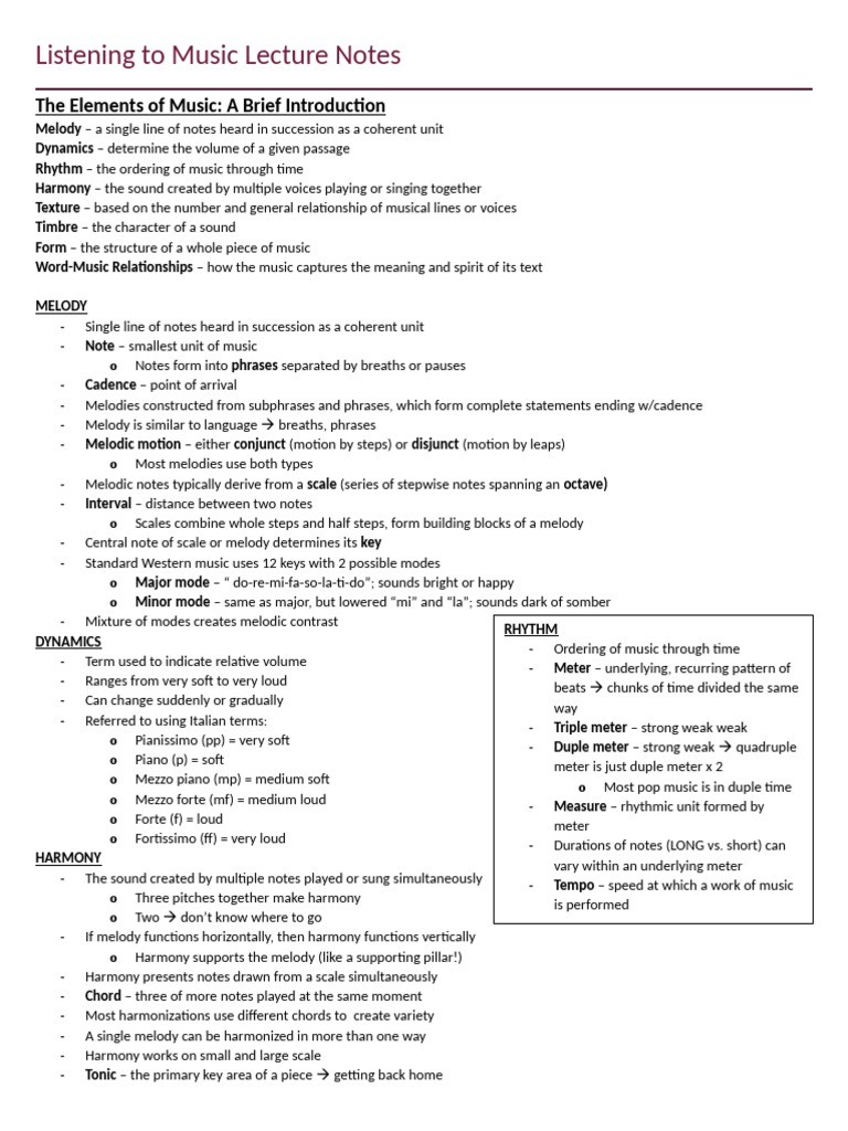 Listening To Music Lecture Notes | PDF | Choir | Bach Cantata