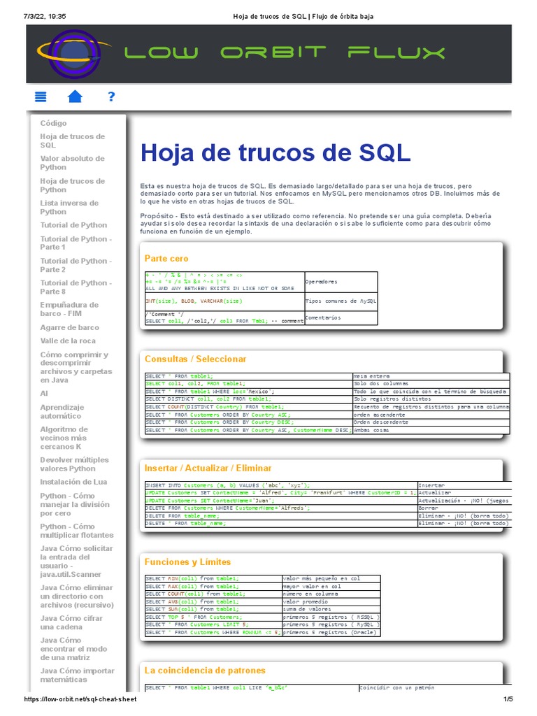 Guía Rápida de SQL para MySQL | PDF | SQL | Datos