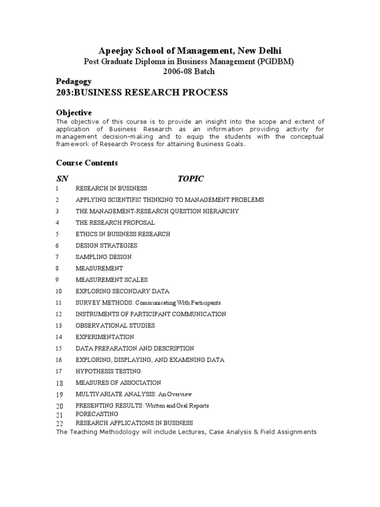 Business Research Process Course Overview | PDF