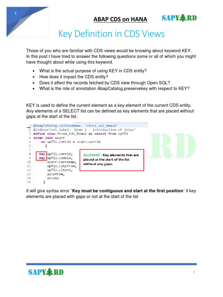 001 ABAP CDS - Key Definition Tips | PDF | Databases | Data