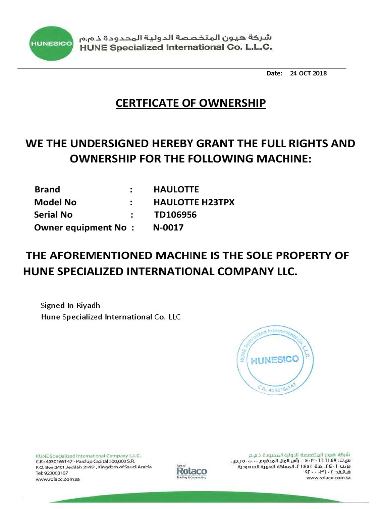 Certficate of Ownership | PDF