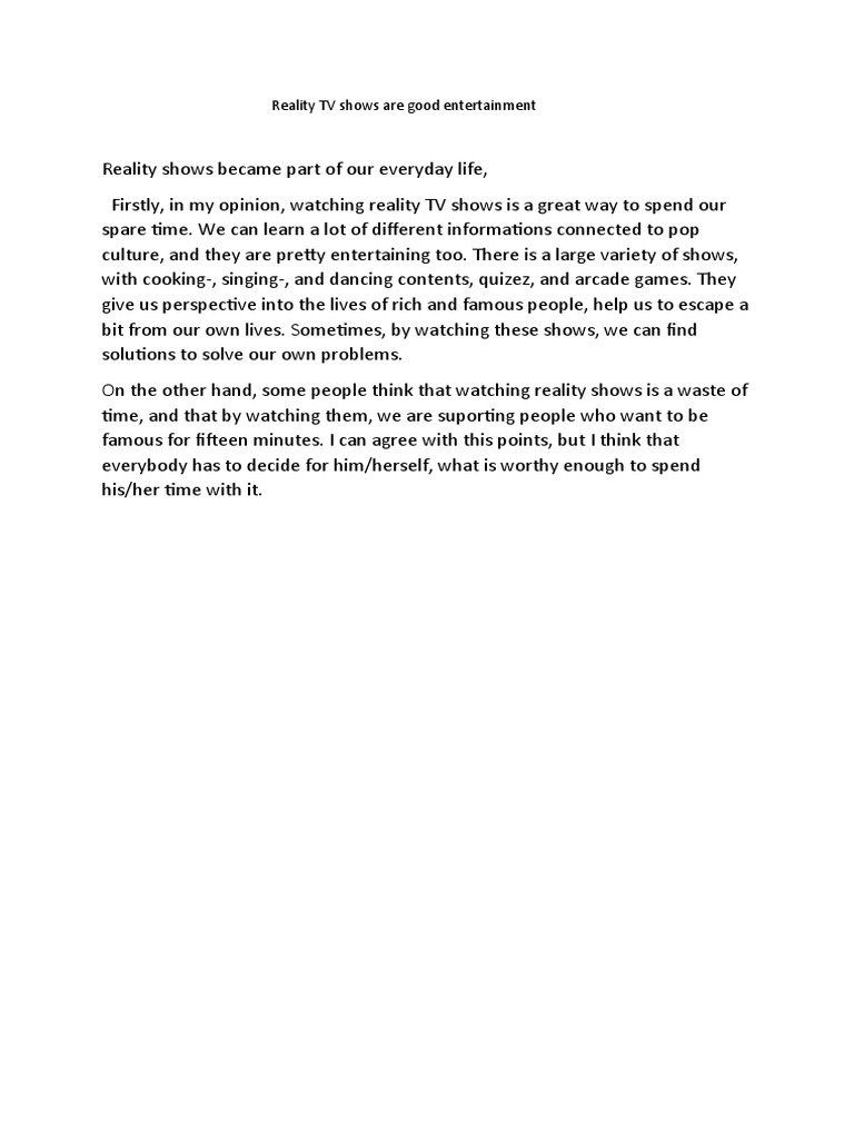 Benefits of Reality TV Shows | PDF | Art | Lifestyle