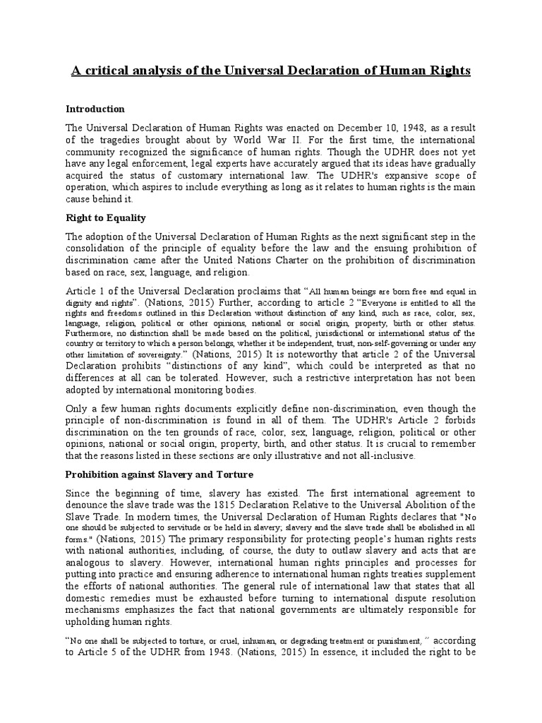 A Critical Analysis of The Universal Declaration of Human Rights | PDF ...