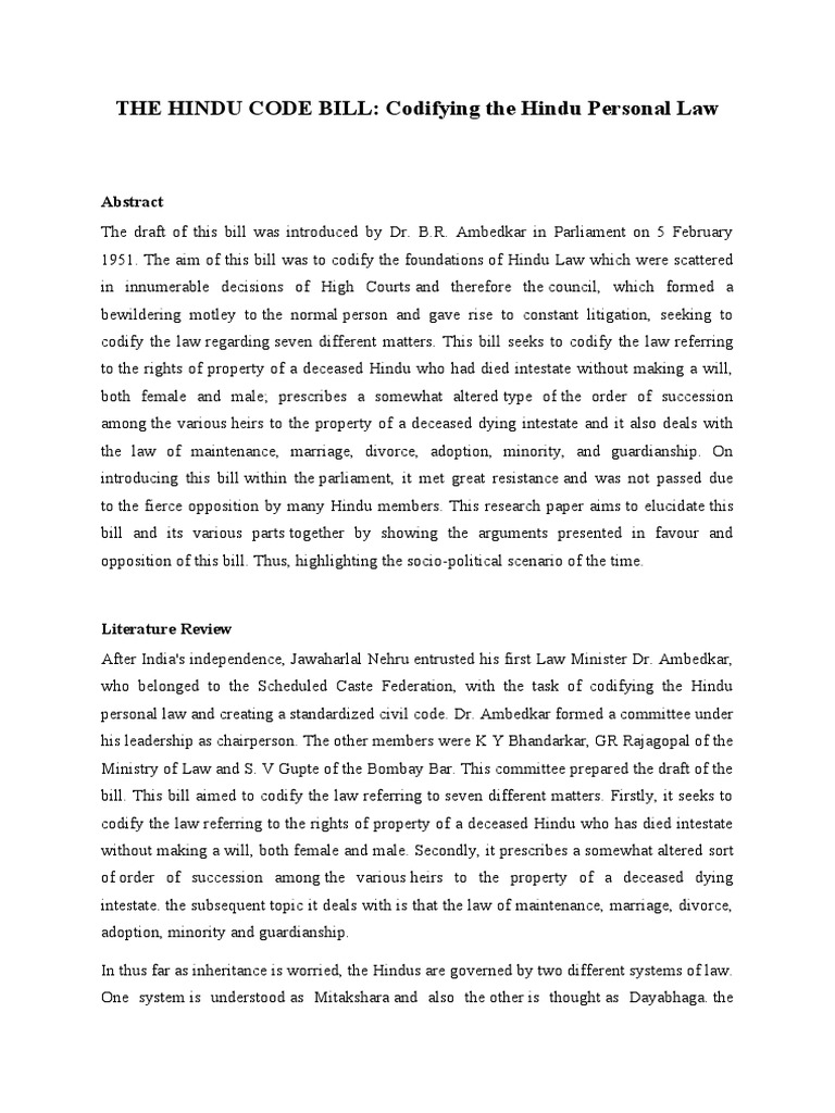 The Hindu Code Bill | PDF | Inheritance | Justice