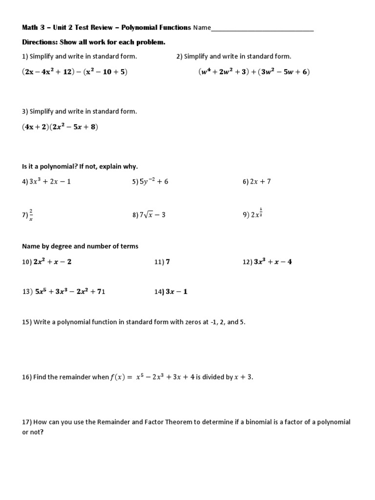Math 3 Polynomials Guide | PDF | Polynomial | Factorization