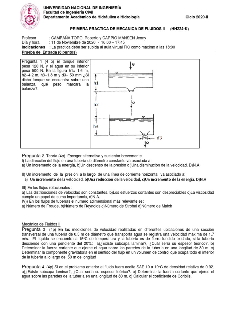 PC1 - 2020 - Ii | PDF | Turbulencia | Mecánica