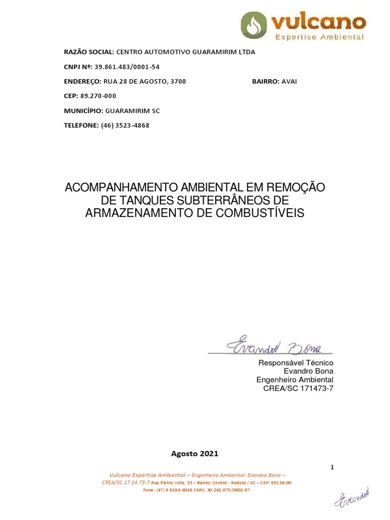 Relatório Troca de Tanques em Posto de Combustível | PDF | Geociências