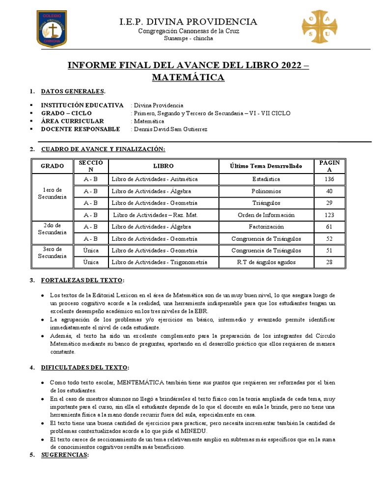 Informe Avance Matemática 2022 | PDF | Geometría | Matemáticas