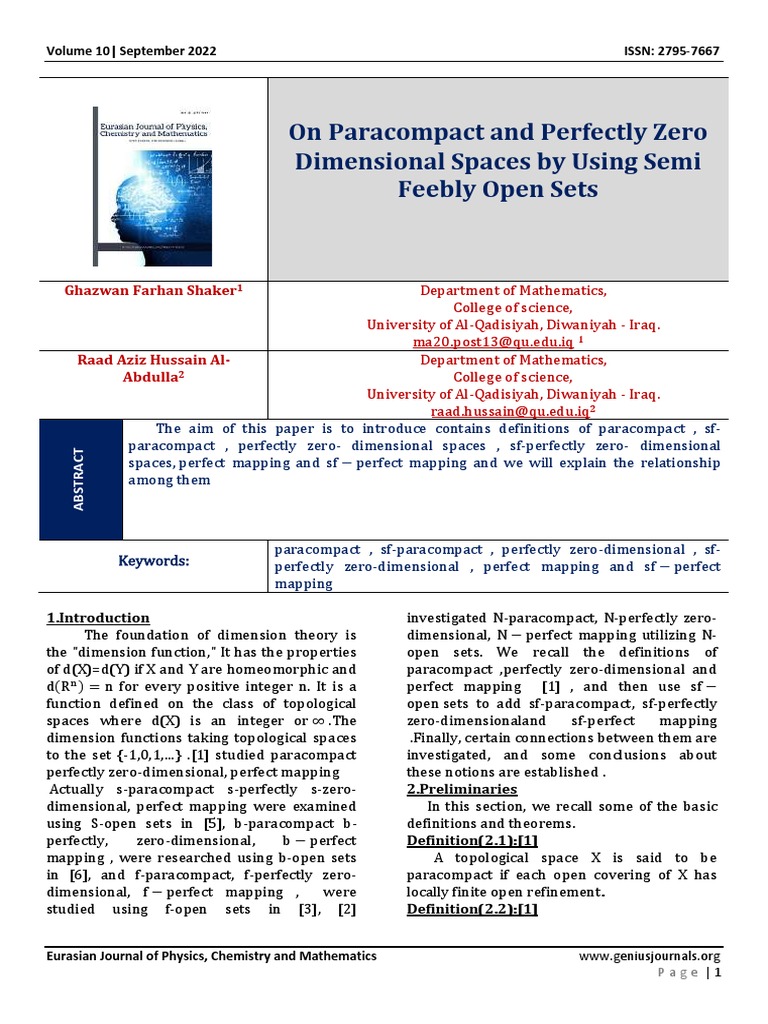 On Paracompact and Perfectly Zero....... | PDF | Mathematics | Mathematical Concepts
