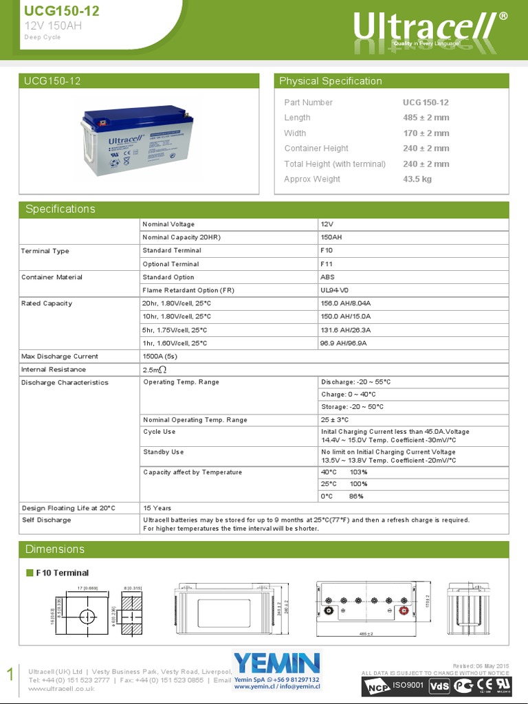 Ficha Técnica Ultracell UCG150-12 | PDF | Rechargeable Battery | Quantity