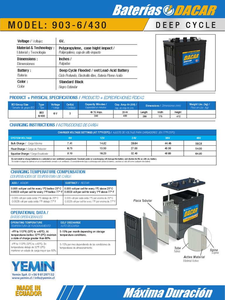 Batería Plomo Ácido 6V Ciclo Profundo | PDF | Electroquímica | Cantidad