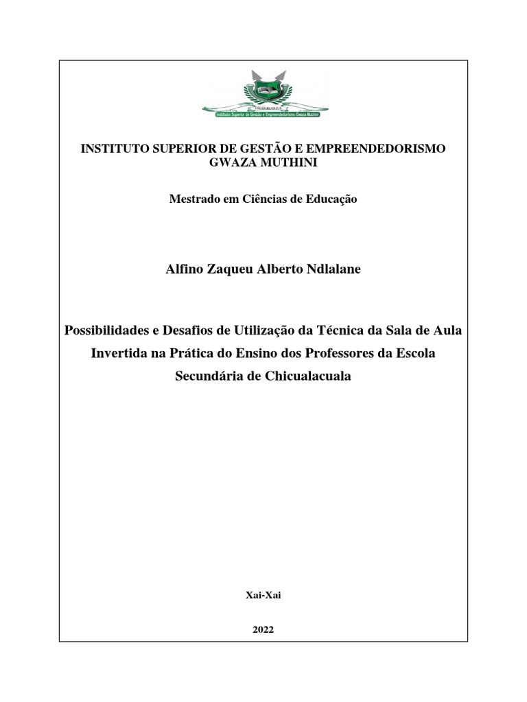 Dissertação - Alfino Ndlalane - Isgegm - 2022 | PDF | Aprendizado ...