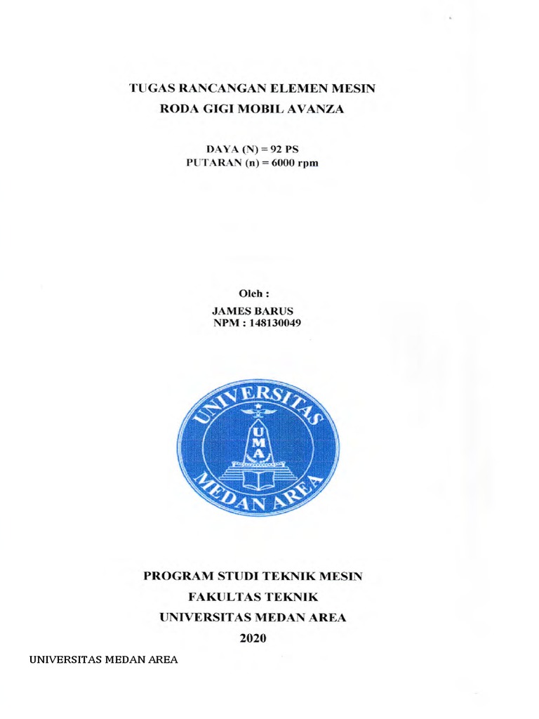 Praktek Kerja Lapangan - James Barus - Rancangan Elemen Mesin Roda Gigi ...