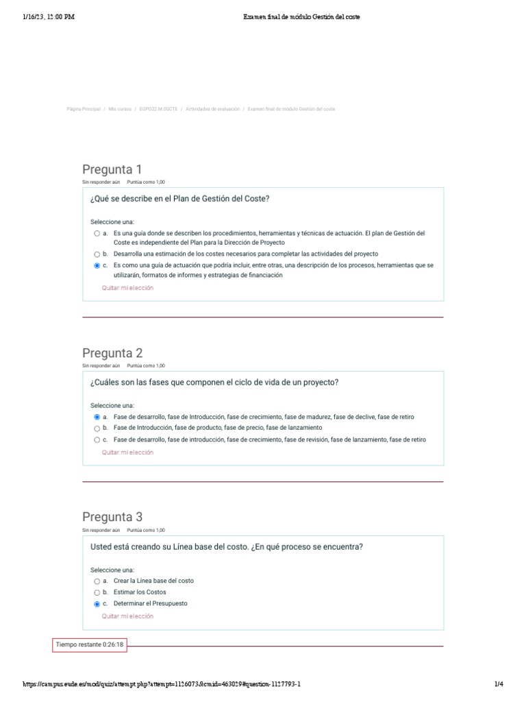 Examen Final de Módulo Gestión Del Coste | PDF | Prueba (evaluación) | Business