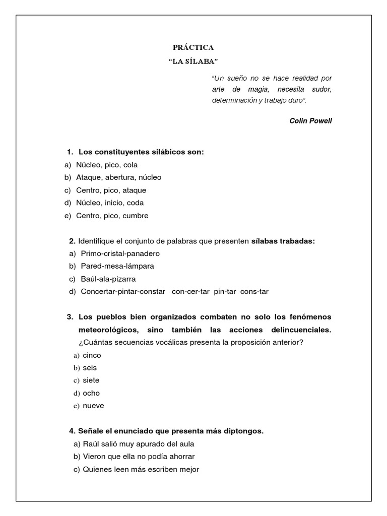 Práctica La Silaba S | PDF | Sílaba | Fonética