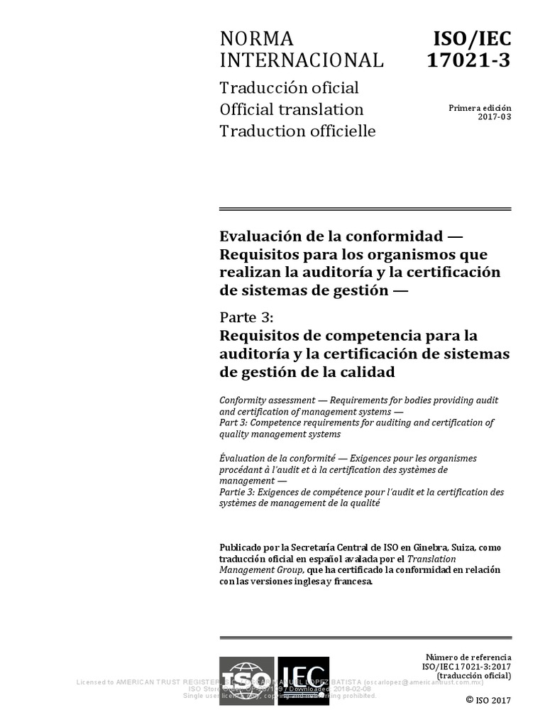 ISO IEC 17021-3 2017 (Español) | PDF | Organización internacional para ...