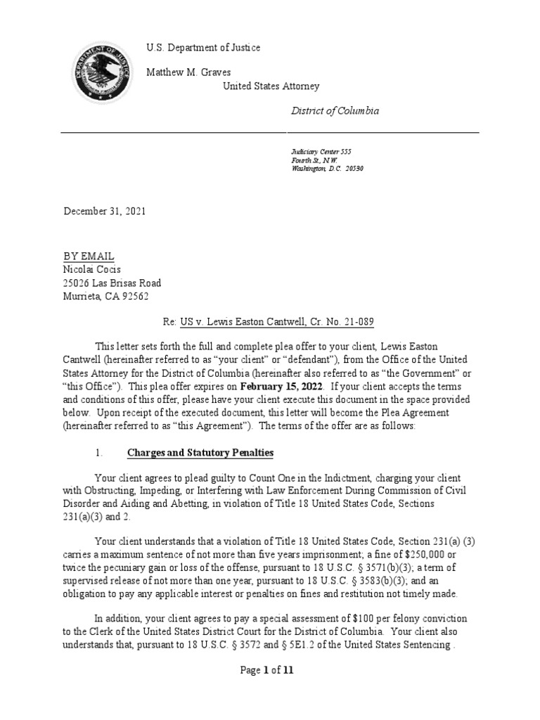 Lewis Easton Cantwell's Plea Agreement | PDF