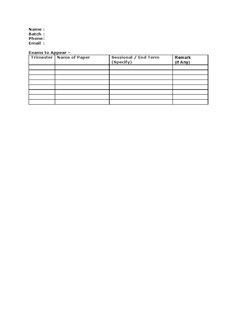 Supplementary Exam Form Template | PDF | Language Arts & Discipline