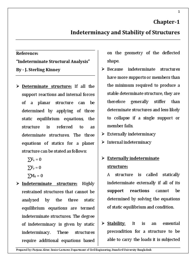Indeterminacy and Stability of Structures | PDF | Truss | Structural ...