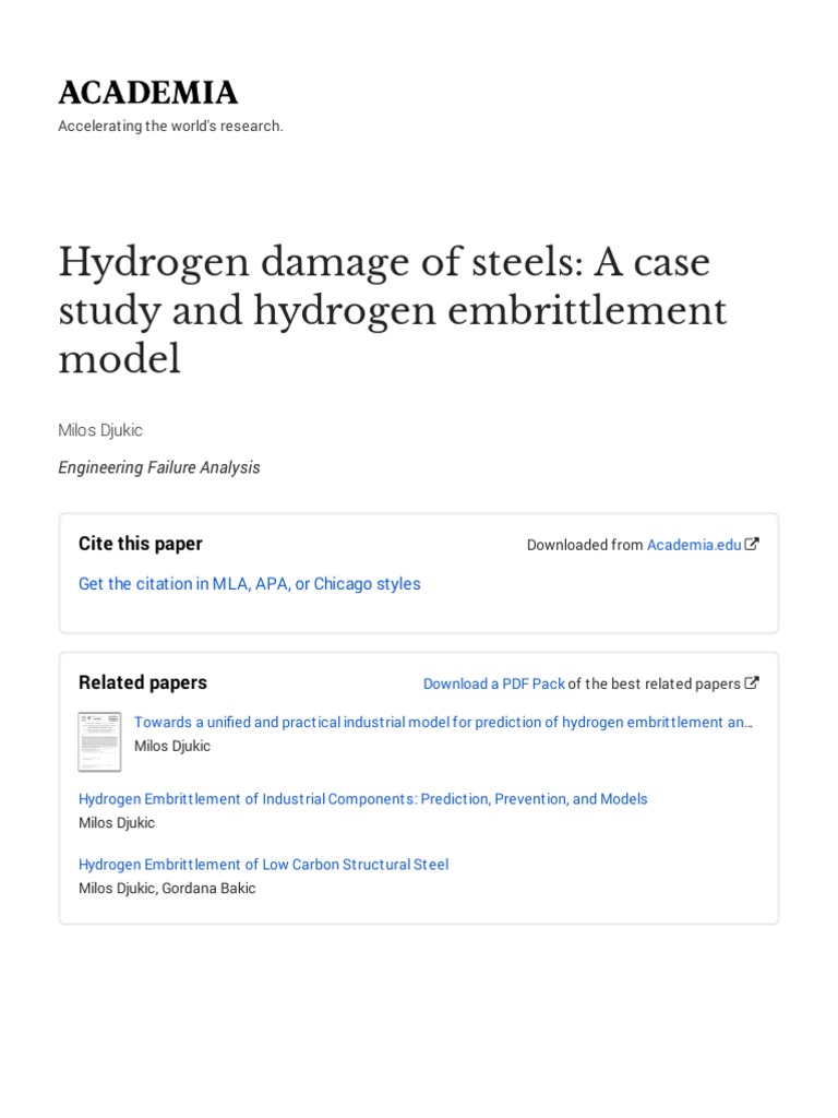 Hydrogen Damage of Steels A Case Study and Hydrogen Embrittlement Model - Milos Djukic-with ...
