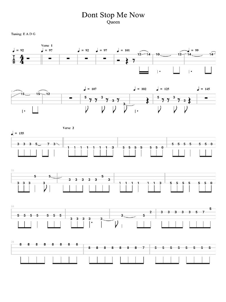 Dont Stop Me Now Queen Bass Tab | PDF