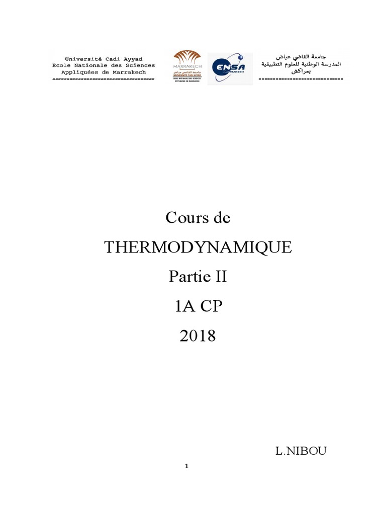Cours Partie 2 Thermo NIBOU ENSA Marrakech 2018 | PDF