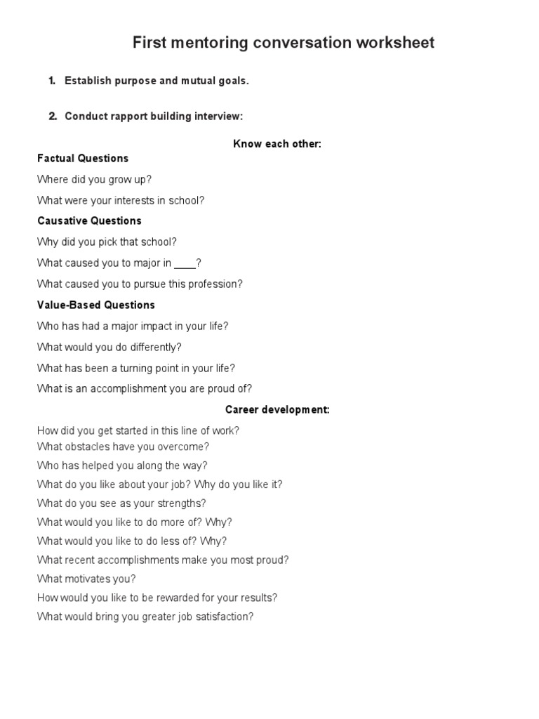 First Mentoring Conversation Worksheet | PDF