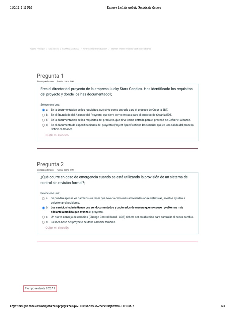 Examen Final de Módulo Gestión de Alcance Intento 2 | PDF | Prueba (evaluación) | Informática
