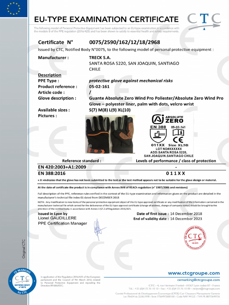 Certificado Guante | PDF