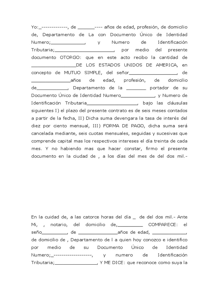 Contrato de Mutuo Simple Notarial | PDF