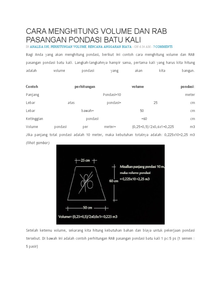Cara Menghitung Volume Dan Rab Pasangan Pondasi Batu Kali Pdf