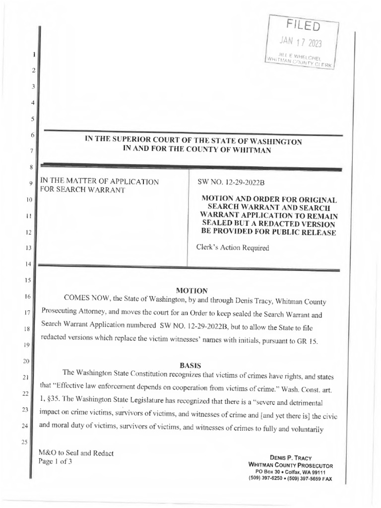 SW No.. 12-29-2022B Search Warrant Documents Made Public Jan 17 2023 | PDF