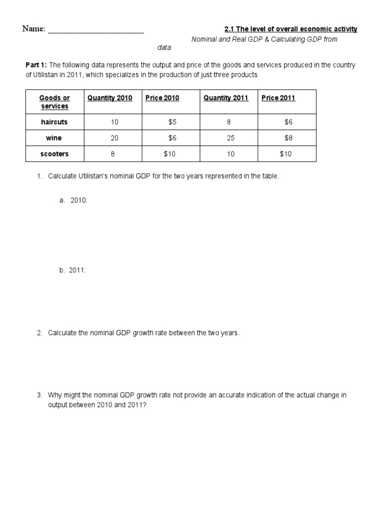 Calculating GDP Practice | PDF | Gross Domestic Product | Real Gross ...