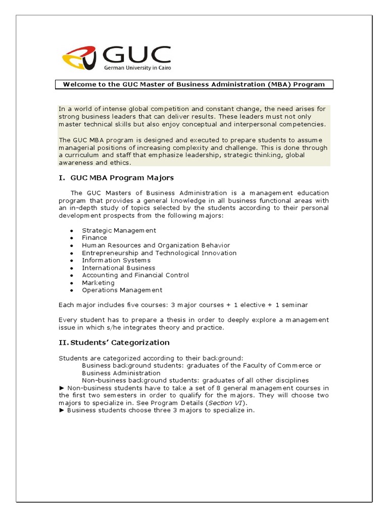 MBA Brochure | PDF | Master Of Business Administration | University And ...