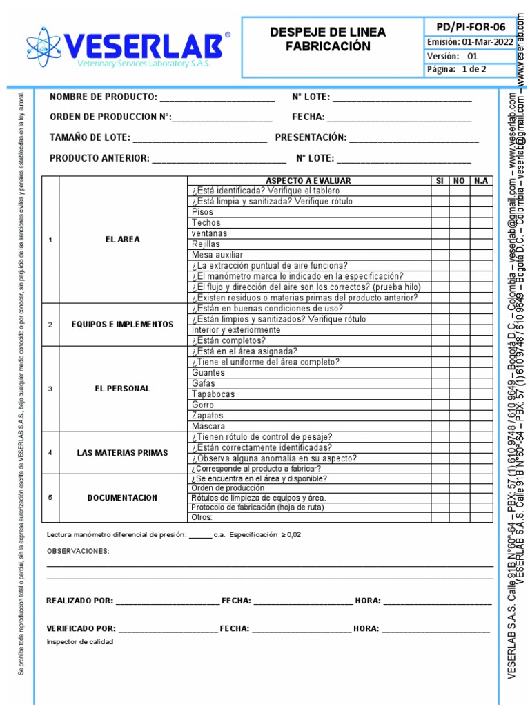 Despeje de Linea Area de Fabricacion. | PDF