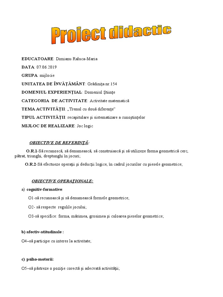 Proiect de Lectie | PDF