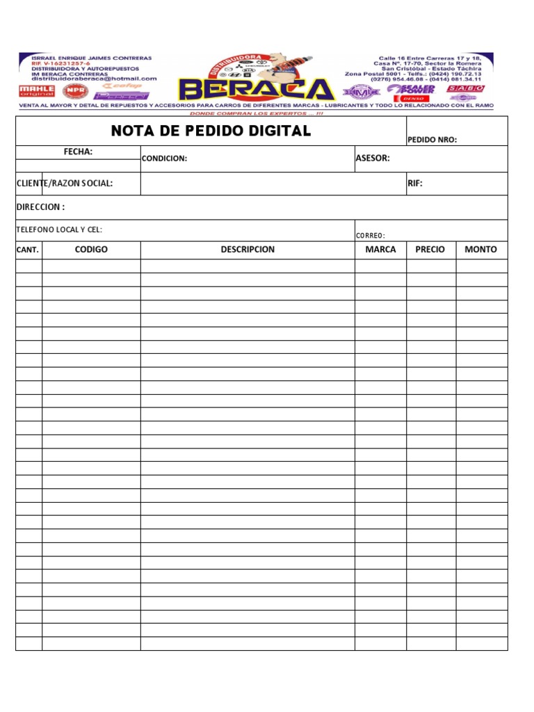 Formato Digital Pedidos | PDF