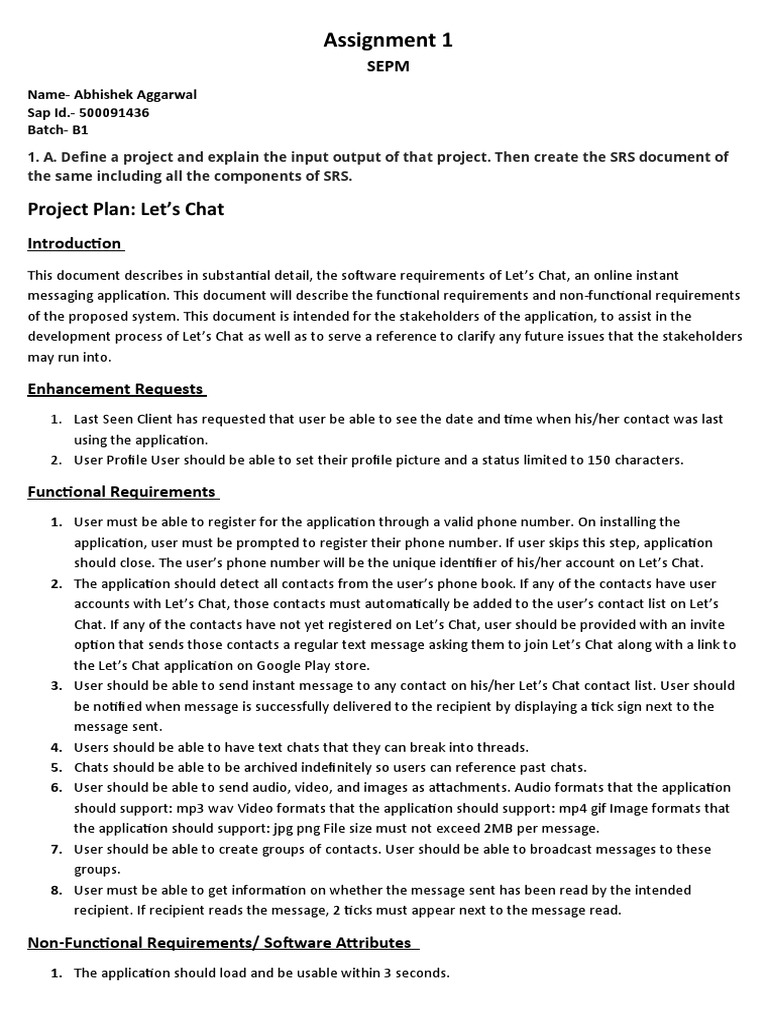 SRS Document for Let's Chat Instant Messaging App | PDF | Instant Messaging | User (Computing)